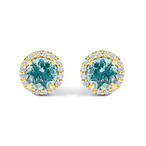 HAUS OF BRILLIANCE 10k Gold Gemstone And Diamond Halo Stud Earrings - Yellow | Blue Aquamarine